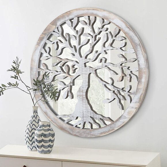 Wall Decor | New Rustic Farmhouse Round Wall Mirror Tree Of Life ...